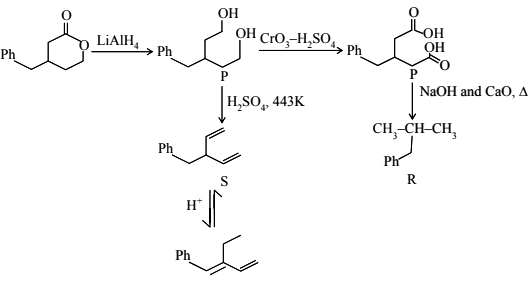 LiAlH4 P → S CrO3–H2SO4 H2SO4 , 443 K Q → NaOH and CaO, Δ R (A) P is ...