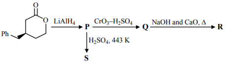 LiAlH4 P → S CrO3–H2SO4 H2SO4 , 443 K Q → NaOH and CaO, Δ R (A) P is ...