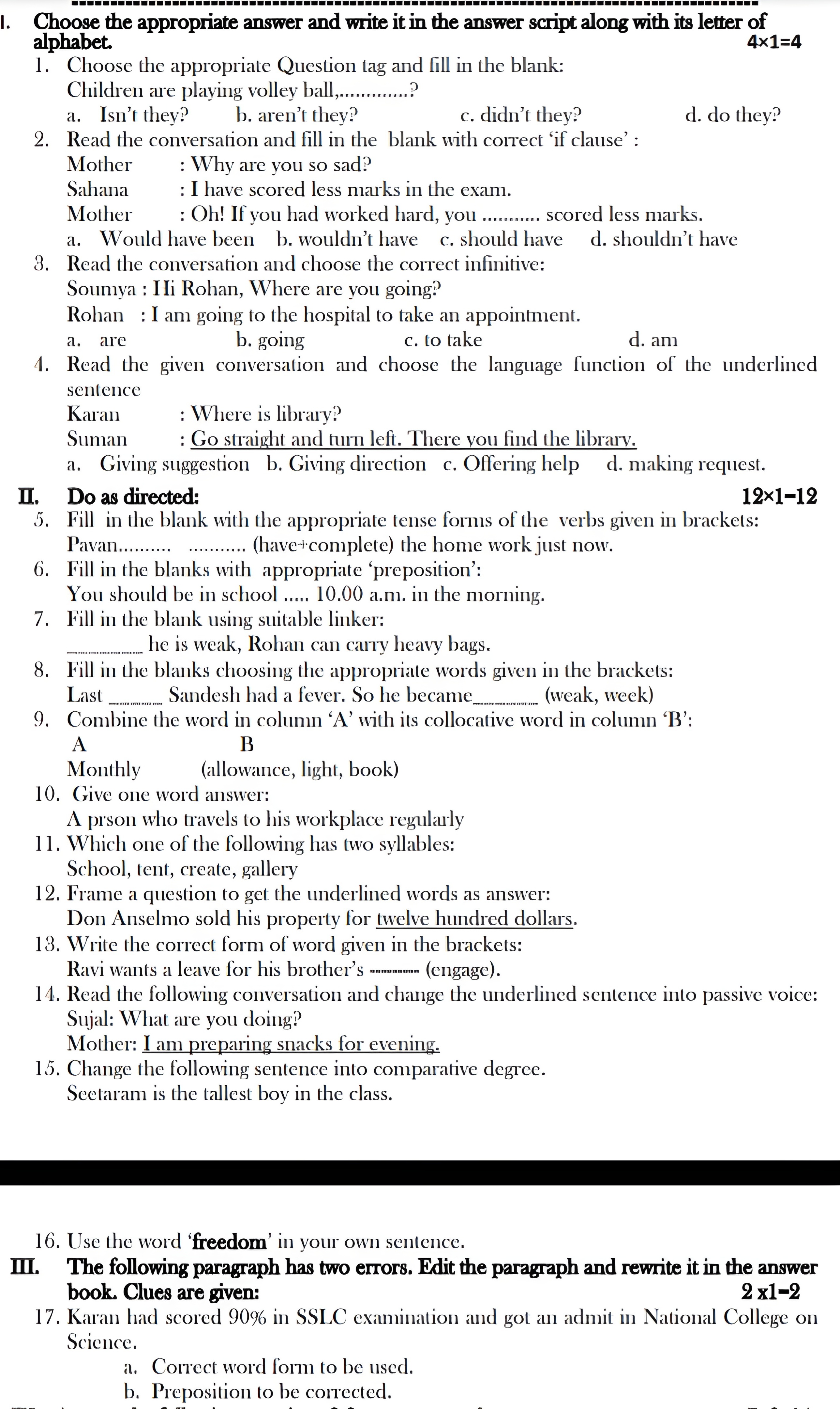 I Choose The Appropriate Answer And Write It In The Answer Script