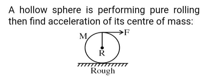 A hollow sphere is performing pure rolling then find acceleration of ...
