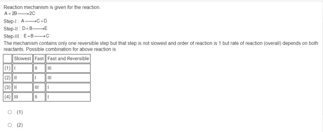 Reaction mechanism is given for the reaction. A + 2B -> 2C Step - l : A ...