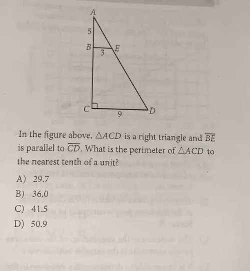 In the figure above, \( \triangle A C D \) is a right triangle and \( \overline{B E} \) is ...