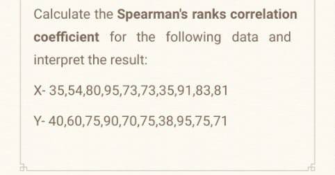 Calculate the Spearman's ranks correlation coefficient for the ...