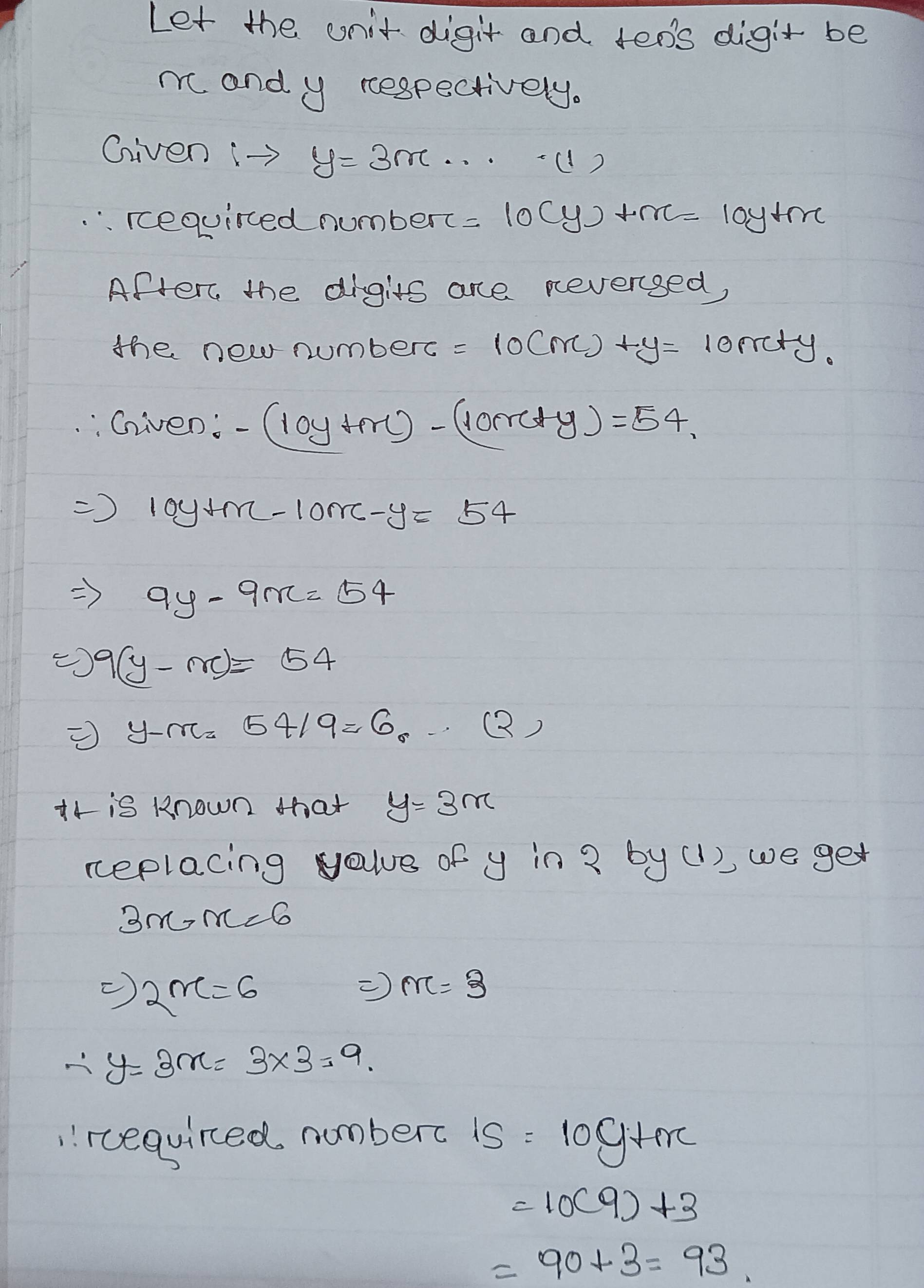 In a two digit number, The ten's digit is three times the units digit ...