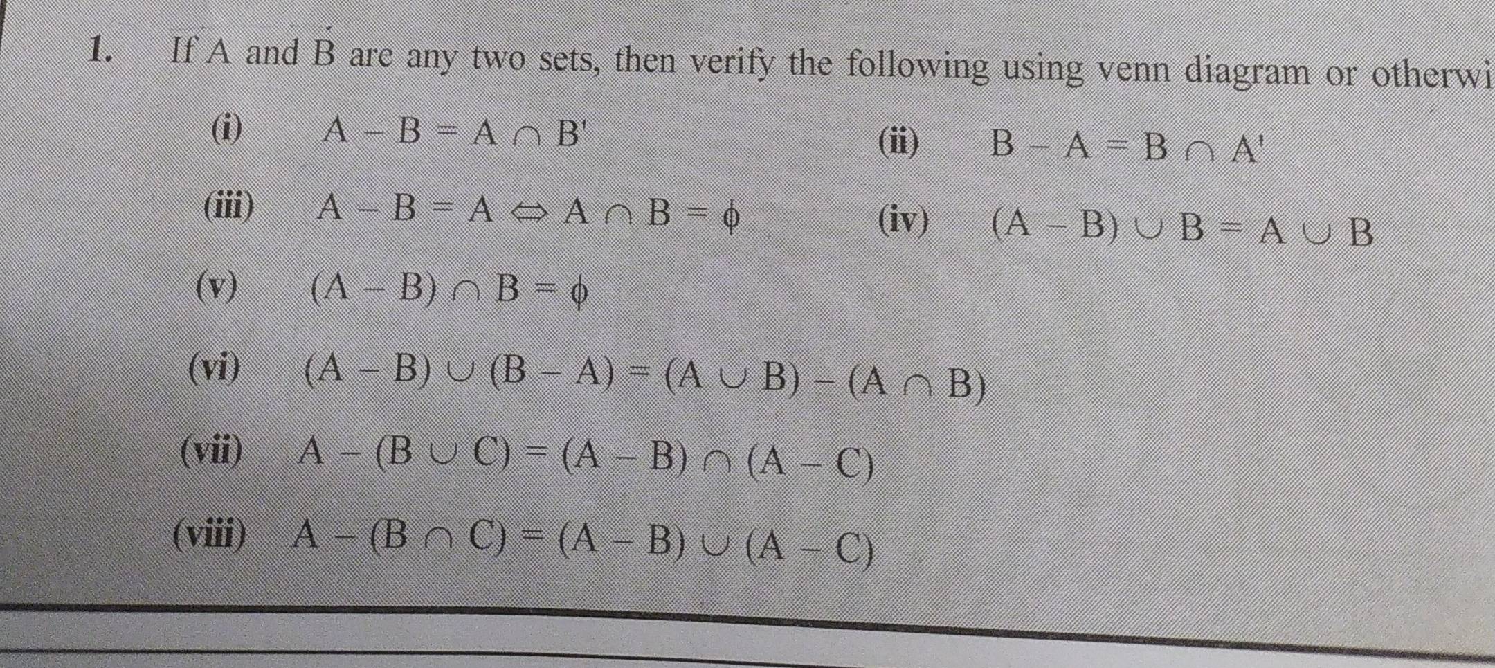 If A And B Are Two Sets Then Verify The Following Using Venn Diagram