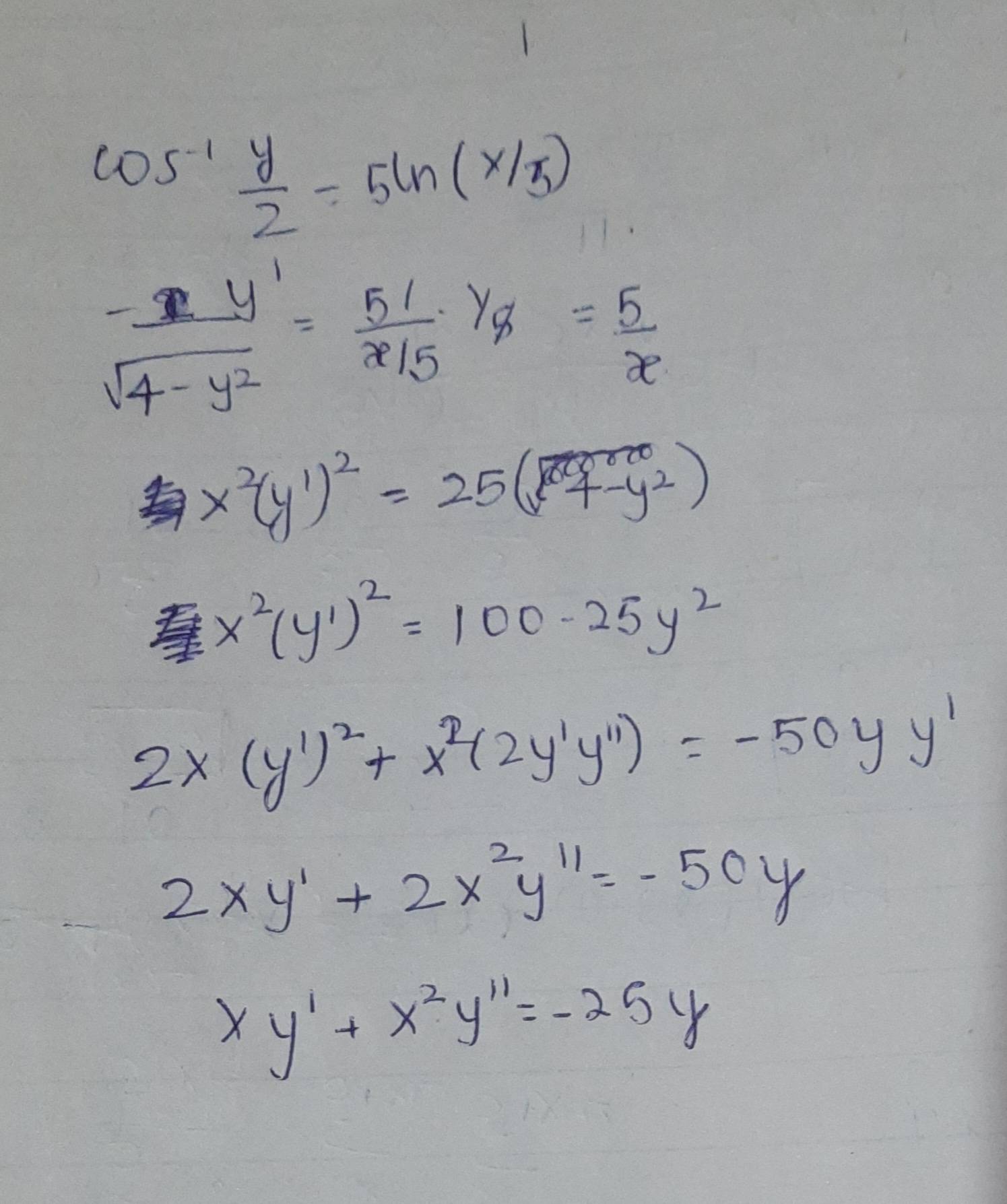 If cos 1 left frac y 2 right log e left frac x 5