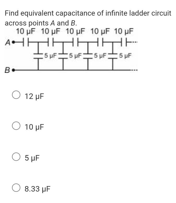 Find equivalent capacitance of infinite ladder circuit across points ...