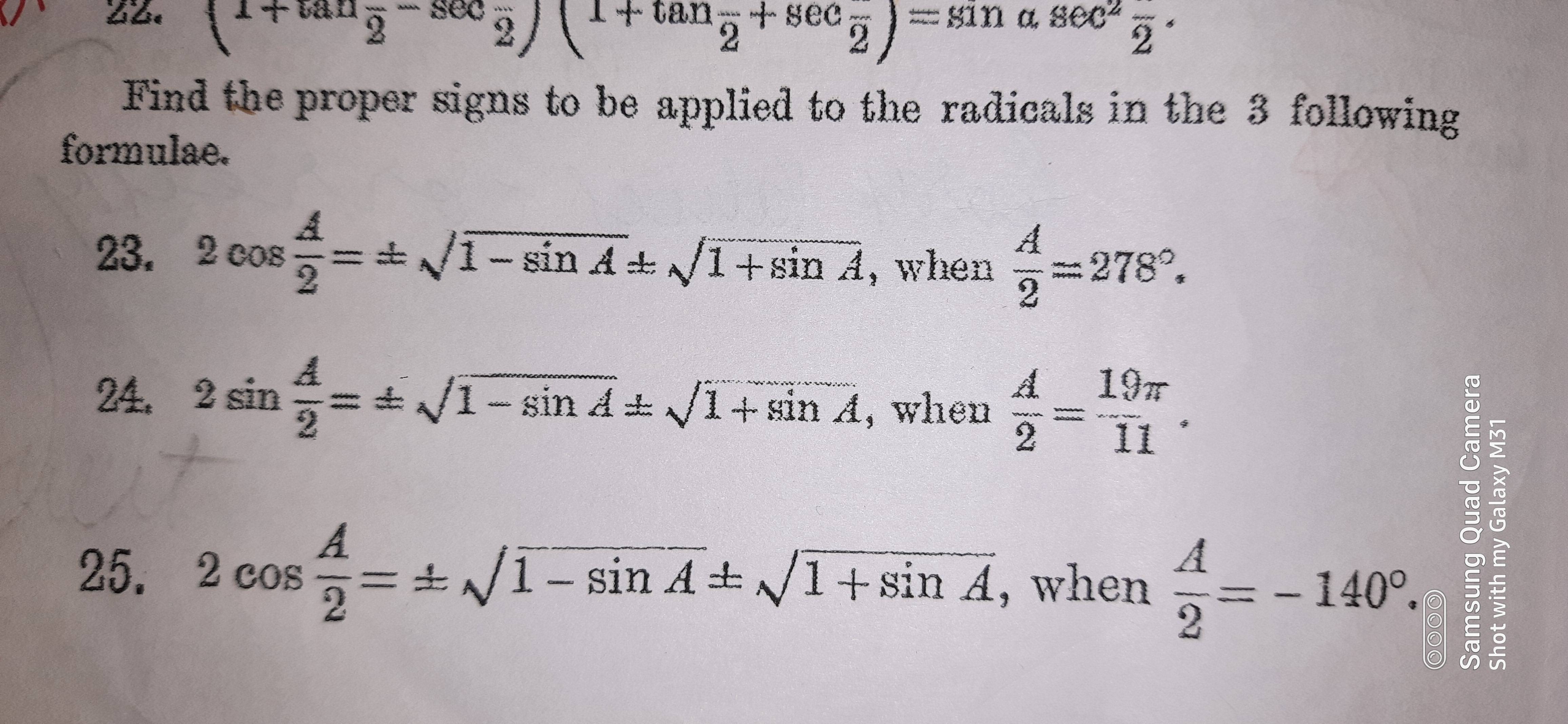 Find the proper signs to be applied to the radicals in the 3 following ...
