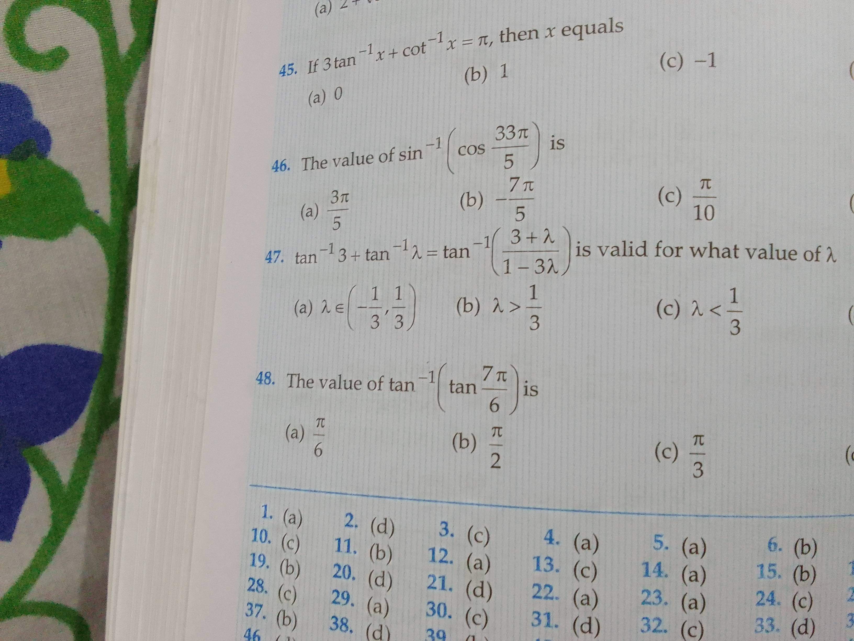 (a) \( \frac{3 \pi}{5} \) (b) \( -\frac{5}{5} \) (C) \( \overline{10} \) 47. \( \tan ^{-1} 3 ...