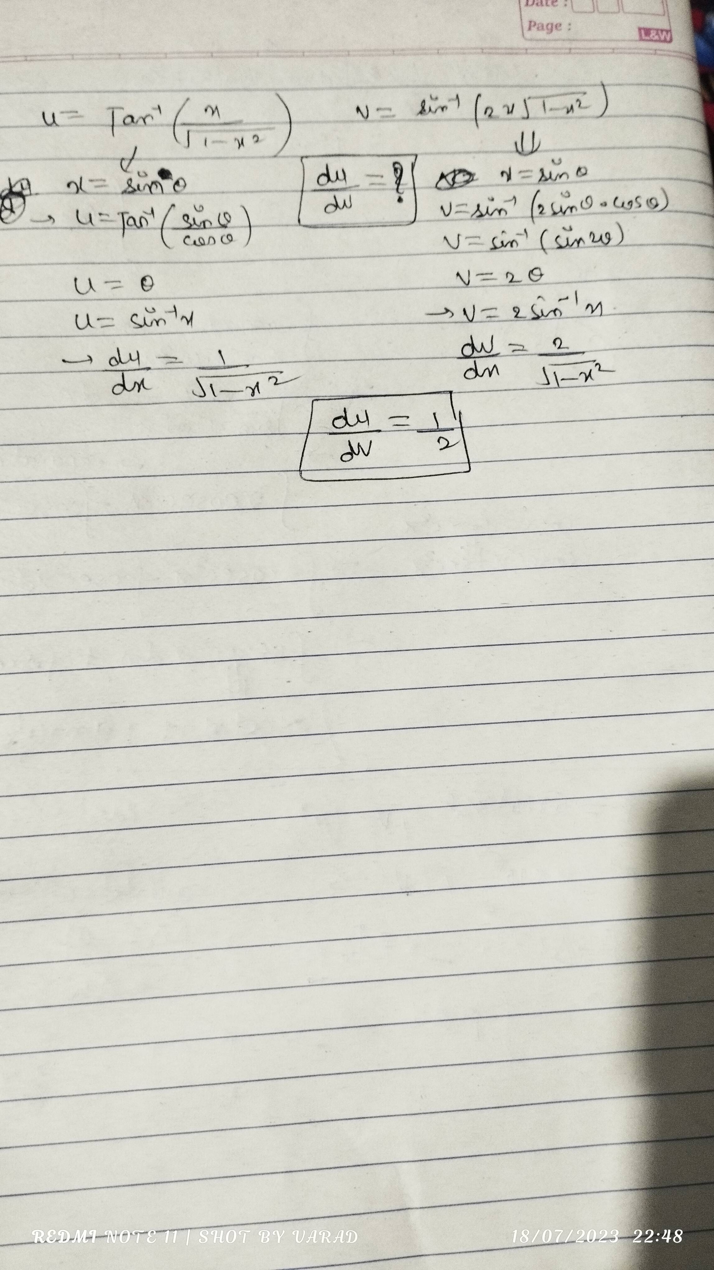 1. Derivative of \( \tan ^{-1}\left(\frac{x}{\sqrt{1-x^{2}}}\right) \) with respect to \( \sin ...