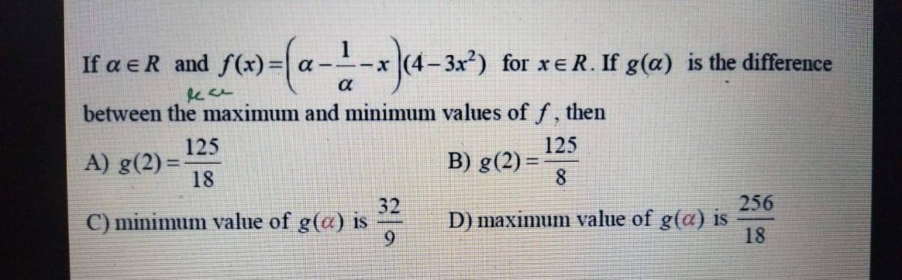 If \( \alpha \in R \) and \( f(x)=\left(\alpha-\frac{1}{\alpha}-x\right ...