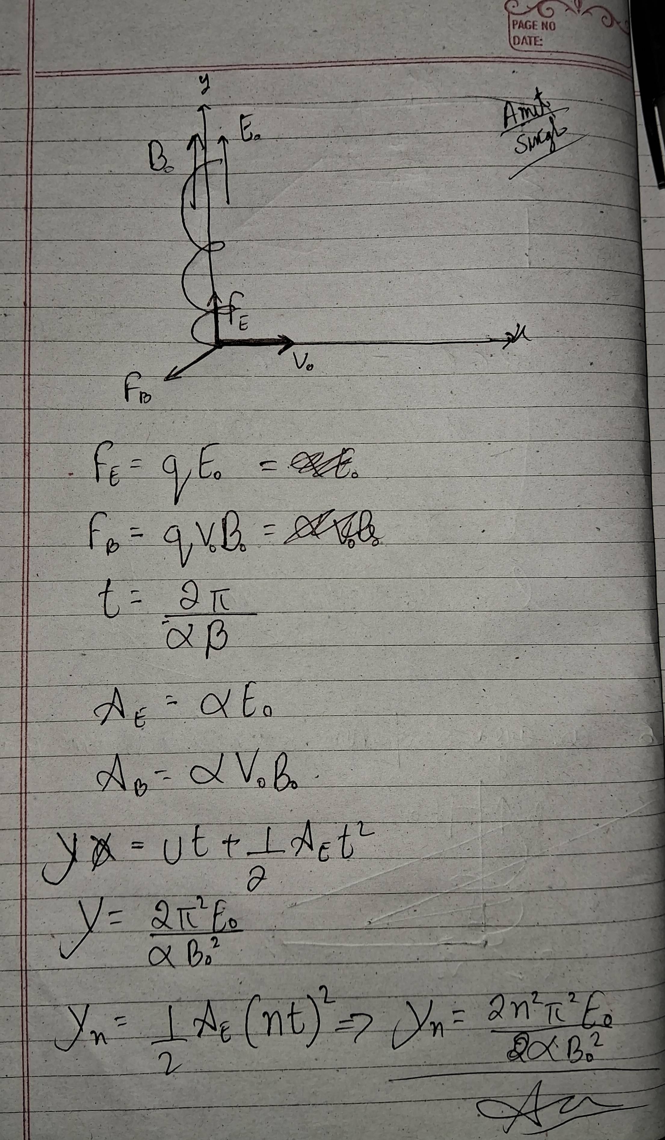 Electric field and magnetic field in region of space are given by and \( \overrightarrow{ E }= E ...