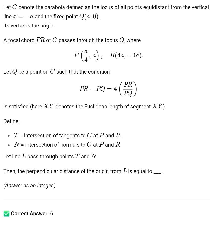 Let denote the parabola defined as the locus of all points equidistant ...